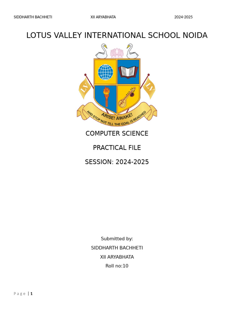 Practical File Siddharth Bachheti XII Aryabhatta 2024-25 | PDF | Filename | Data Management