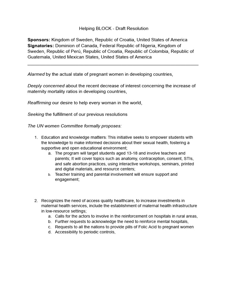 Helping BLOCK Draft Resolution | PDF