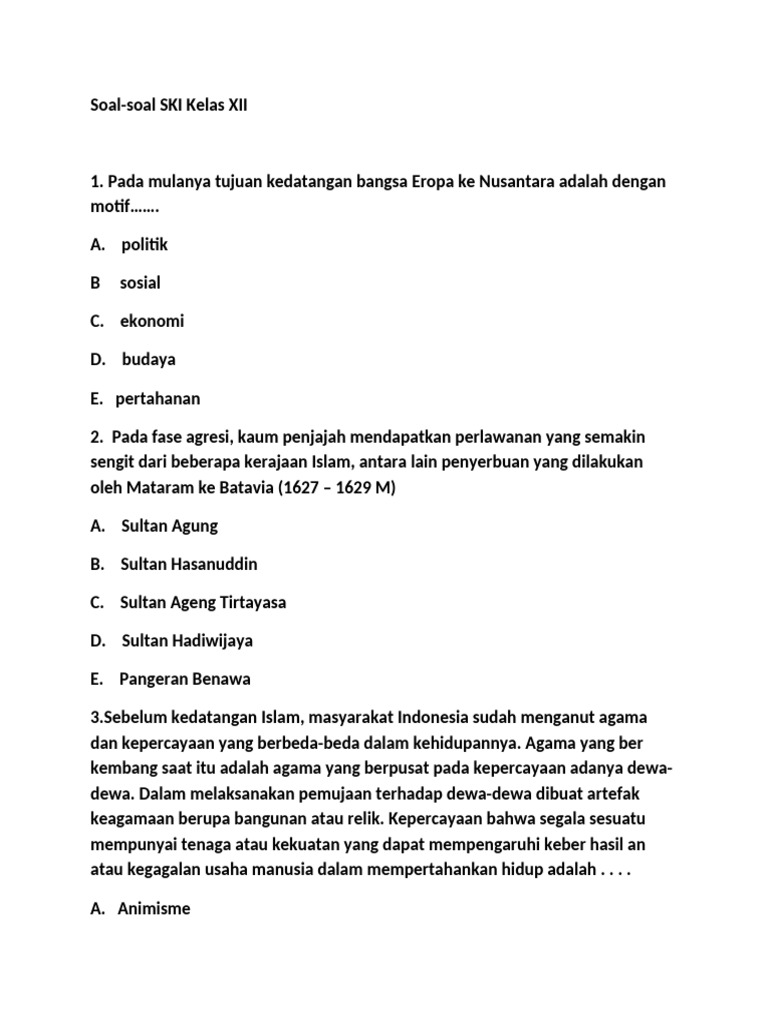 Soal-soal SKI Kelas XII Ganjil 2023 | PDF