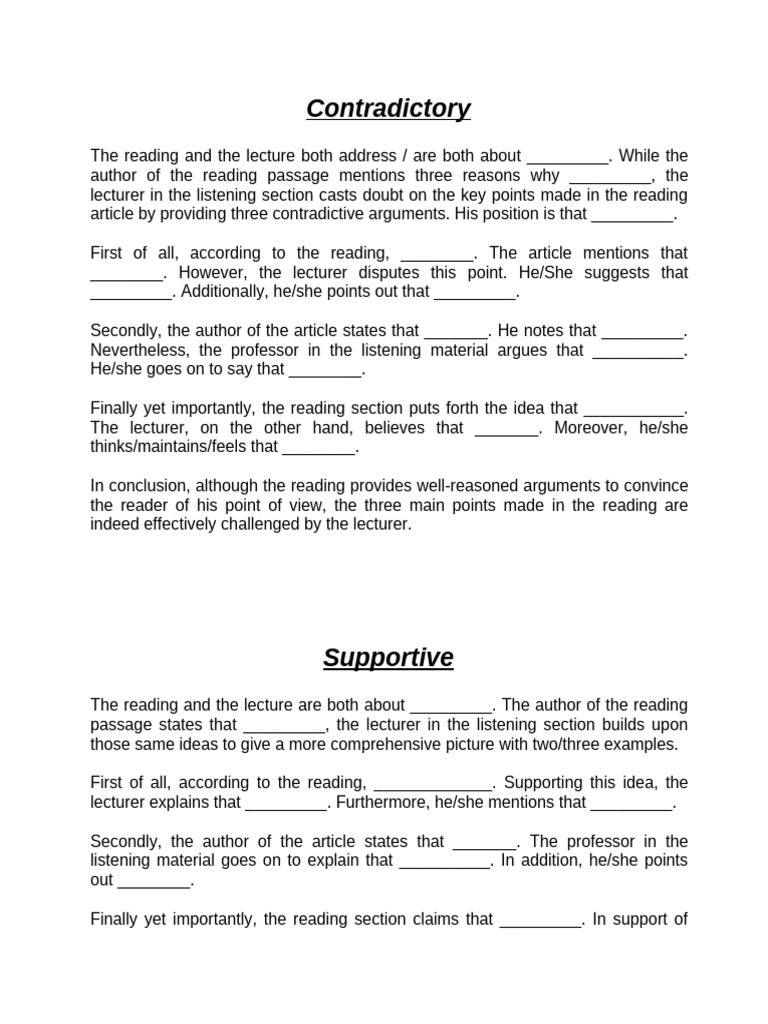 TOEFL Integrated Writing Template | PDF