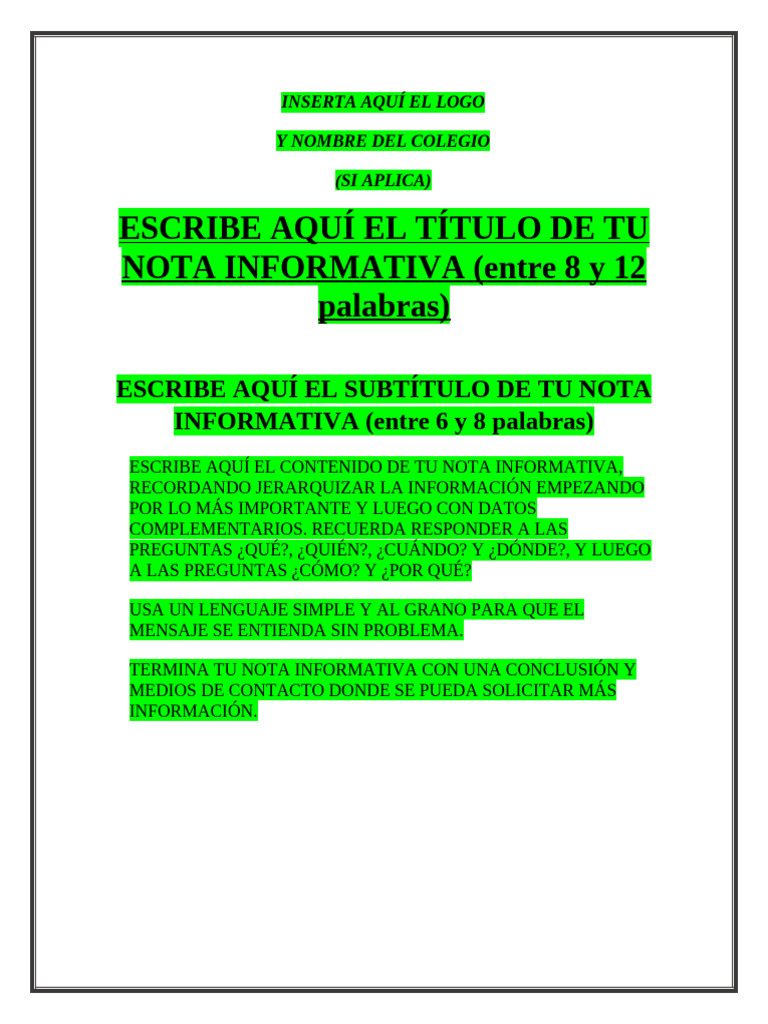 Formato de Nota Informativa en Word | PDF