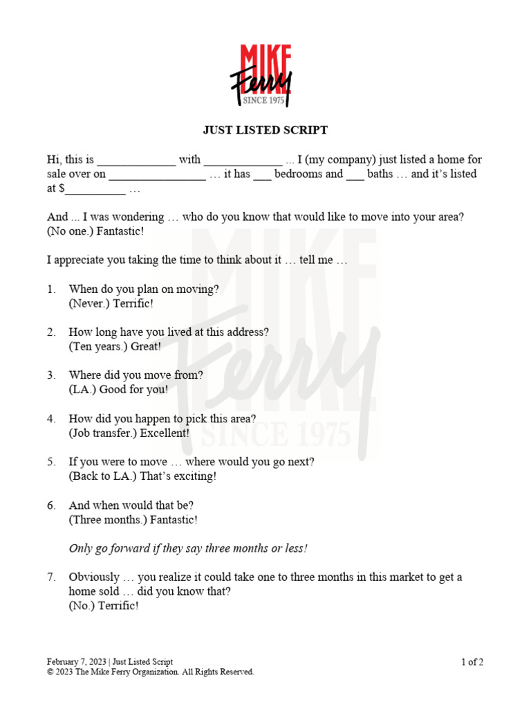 01 25 2023 Just Listed Script | PDF