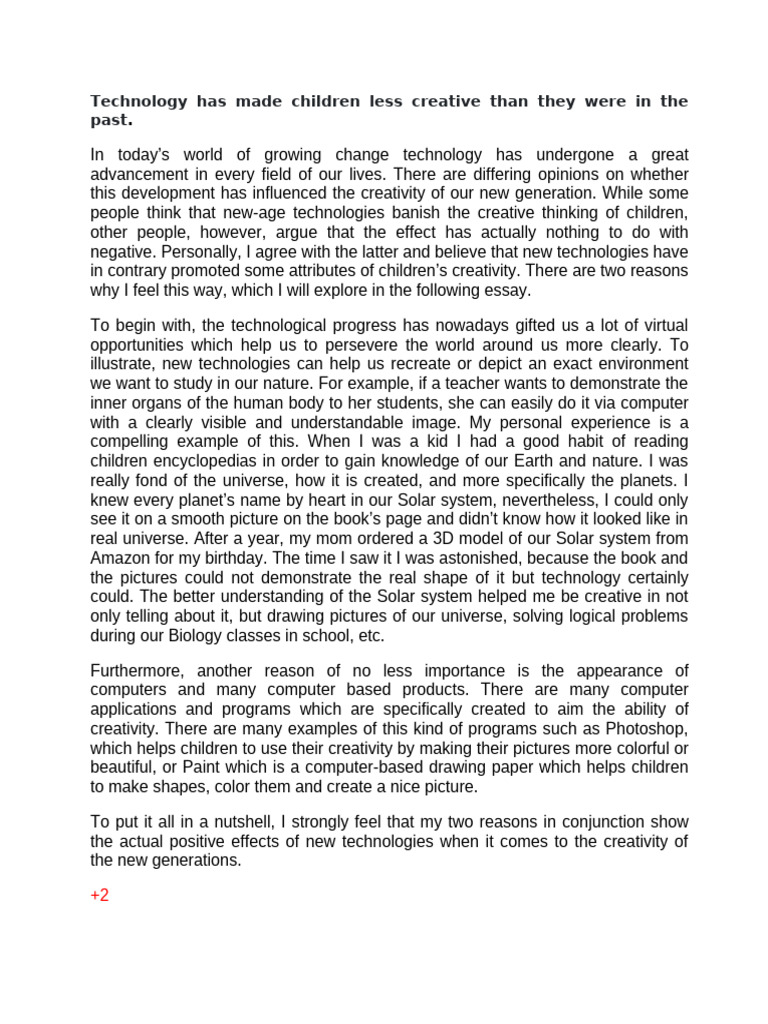 TOEFL ibt Independent Writing Example | PDF | Creativity | Reason