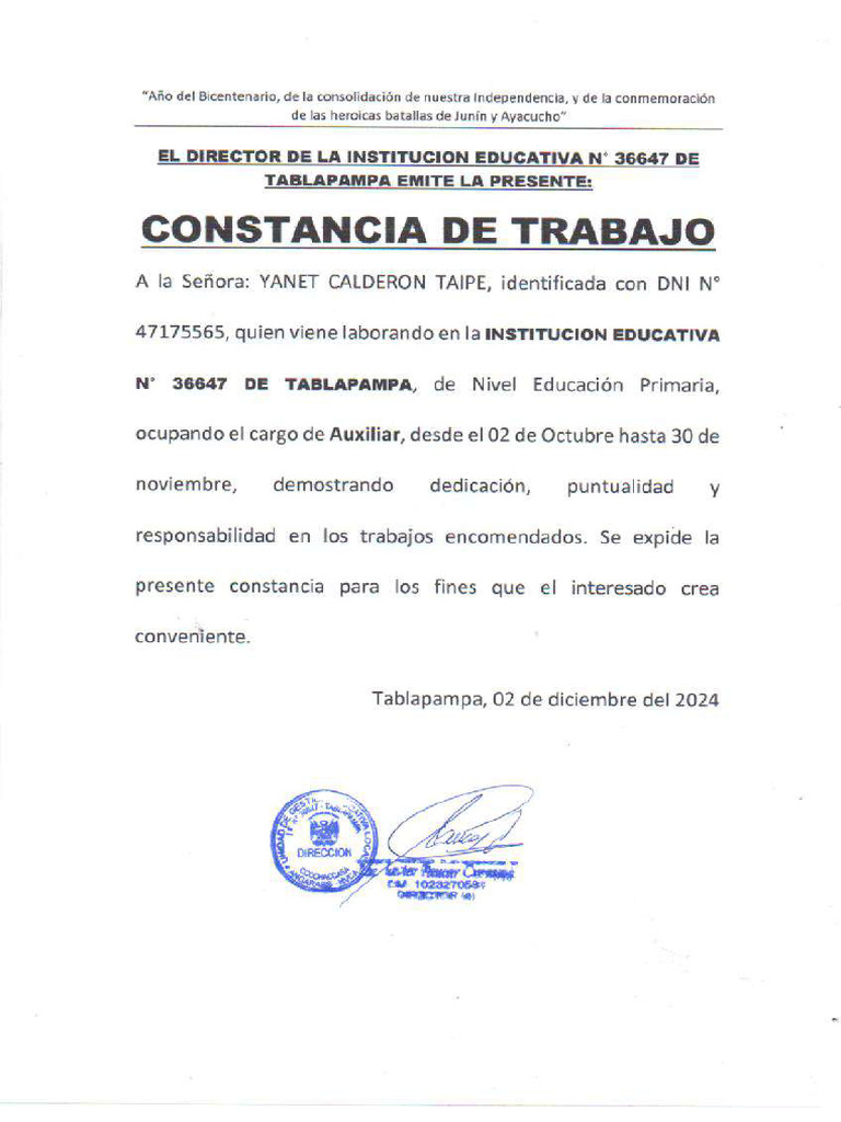 Constancia de Yanet Noviembre 2024 | PDF