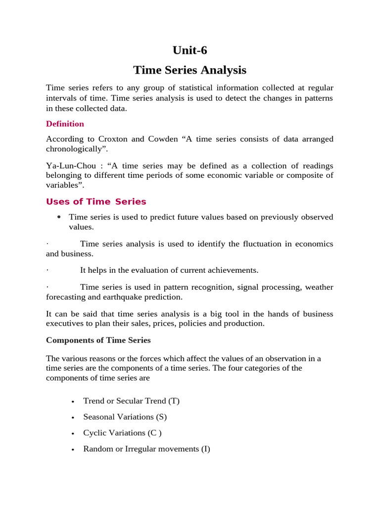 Unit-6 TIme Series, Jan 22 | PDF | Time Series | Seasonality