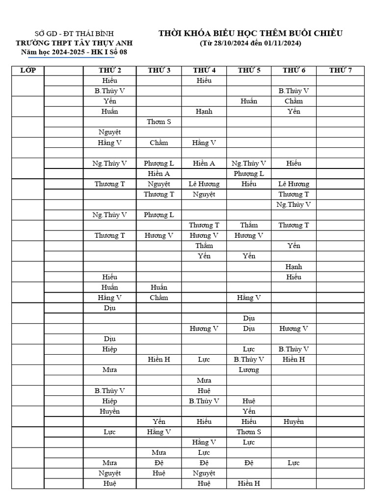 TKB Buoi Chieu 08 T 28 10 2024 | PDF