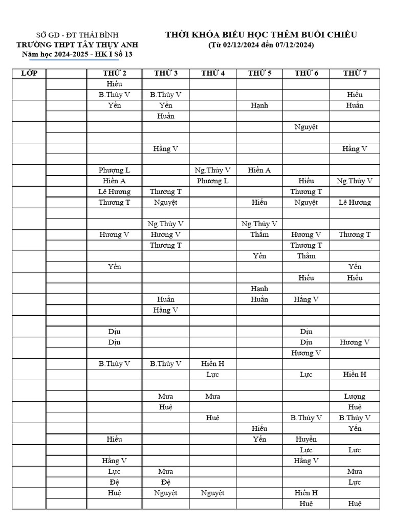 TKB-BUOI-CHIEU-13-TỪ-02-12-2024 | PDF