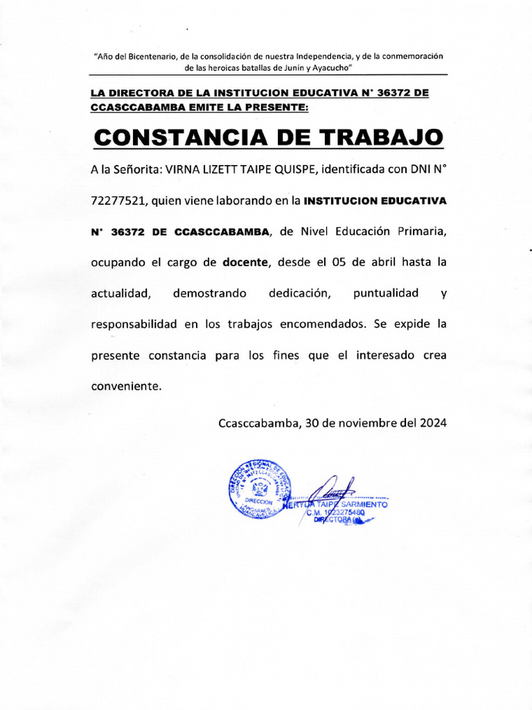 Virna Constancia de Trabajo | PDF