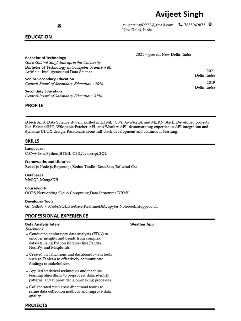 Avijeet Singh FlowCV Resume 20240809 | PDF | Computing | Information Technology