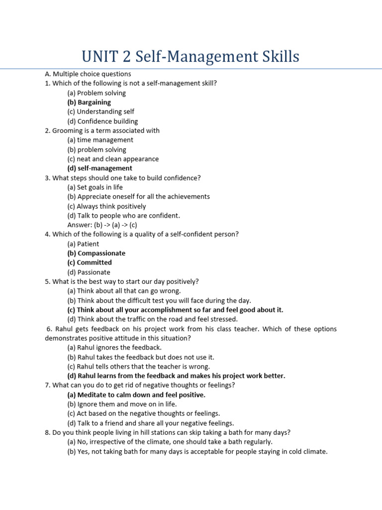 2 9 UNIT - Self-Management Skills | PDF | Psychology | Psychological ...