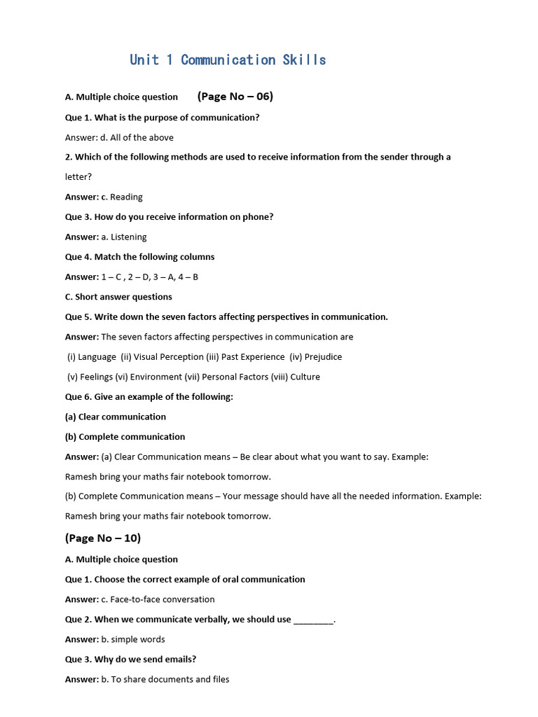 1 9 Unit-Communication Skills | PDF | Communication | Nonverbal ...
