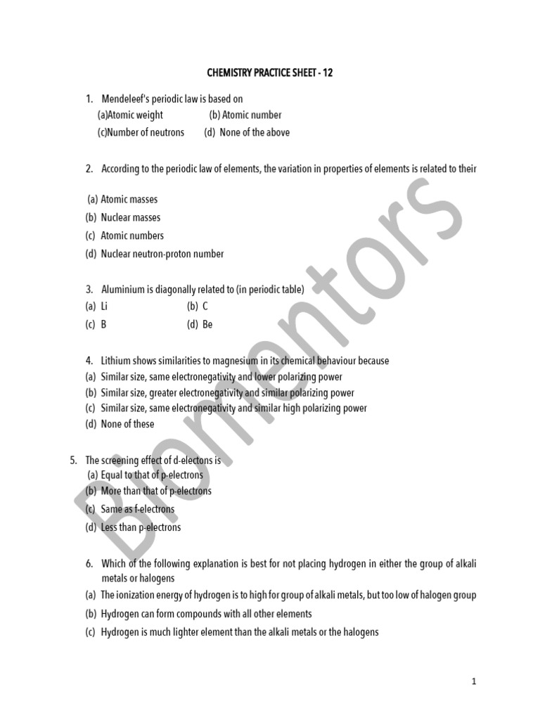CHEMISTRY DPS - 12 - M63zod6 | PDF | Chemical Elements | Periodic Table