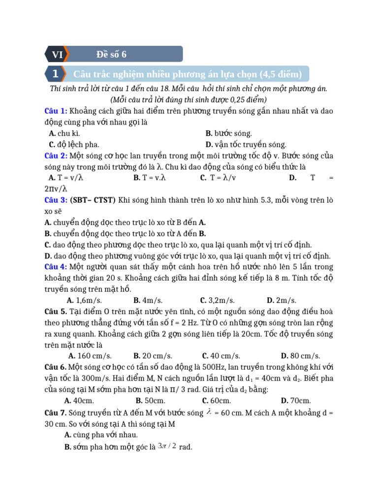 Ôn Sóng Đề 6 Hs | PDF