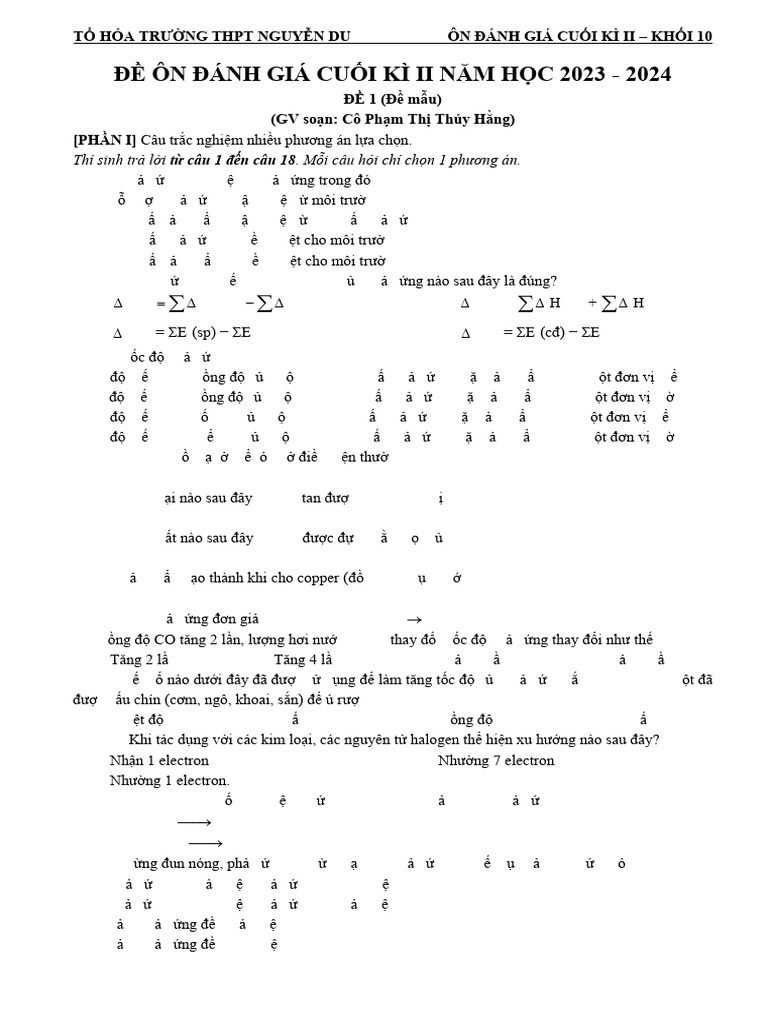 (23-24) (Hóa 10) (Hkii) Tổng Hợp Đề Ôn.hs | PDF