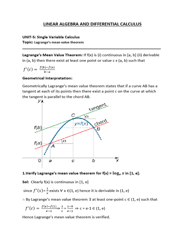 Lagrange’s Mean Value Theorem | PDF | Mathematical Concepts ...