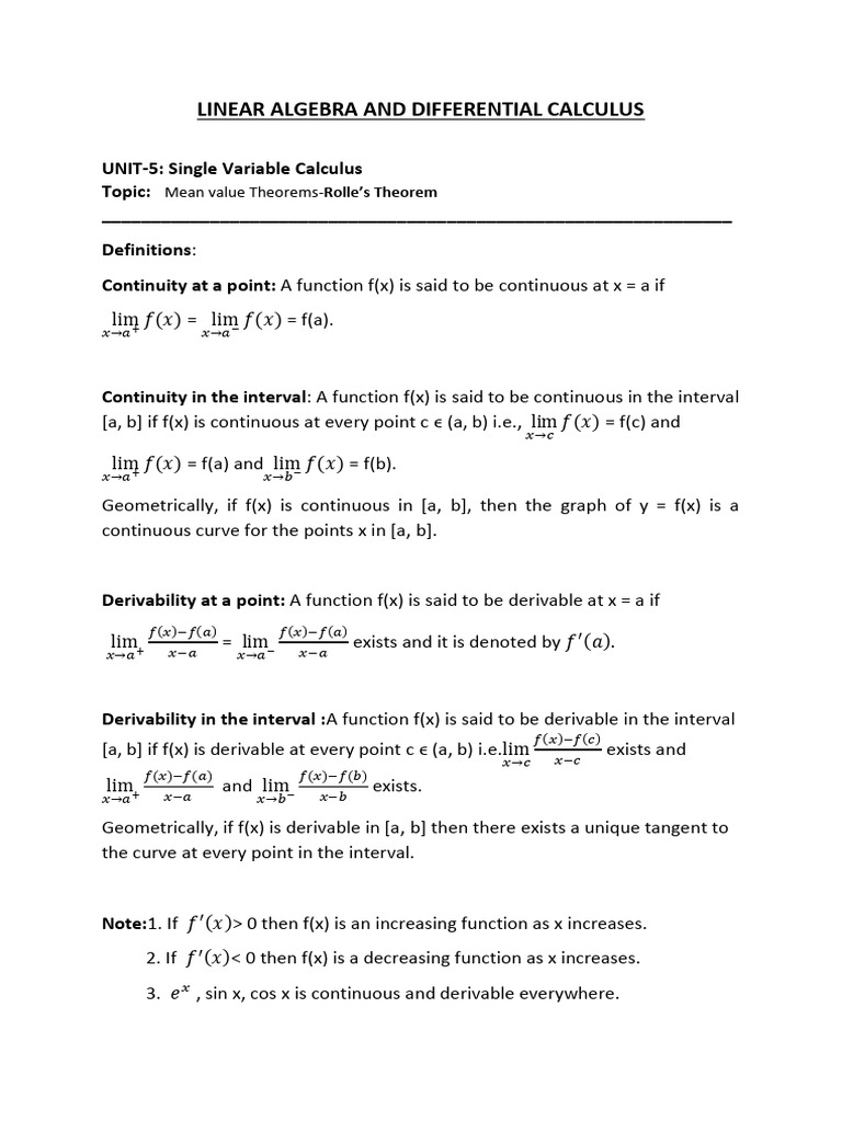 Mean Value Theorems in Calculus | PDF | Function (Mathematics ...
