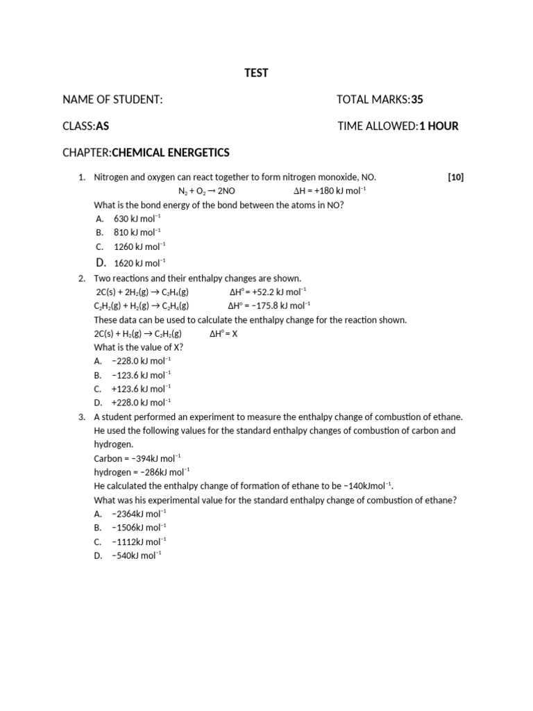 Test of Chemical Energetics As Chemistry | PDF | Combustion | Enthalpy