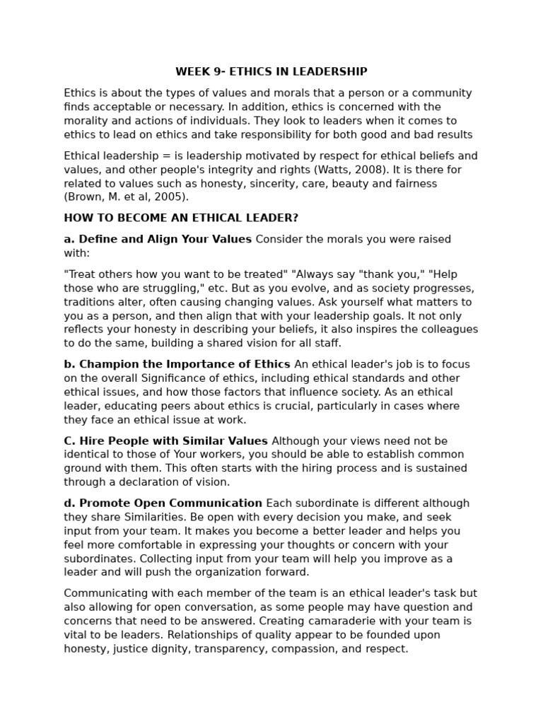 Ethical Leadership Values And Impact Pdf Leadership Morality