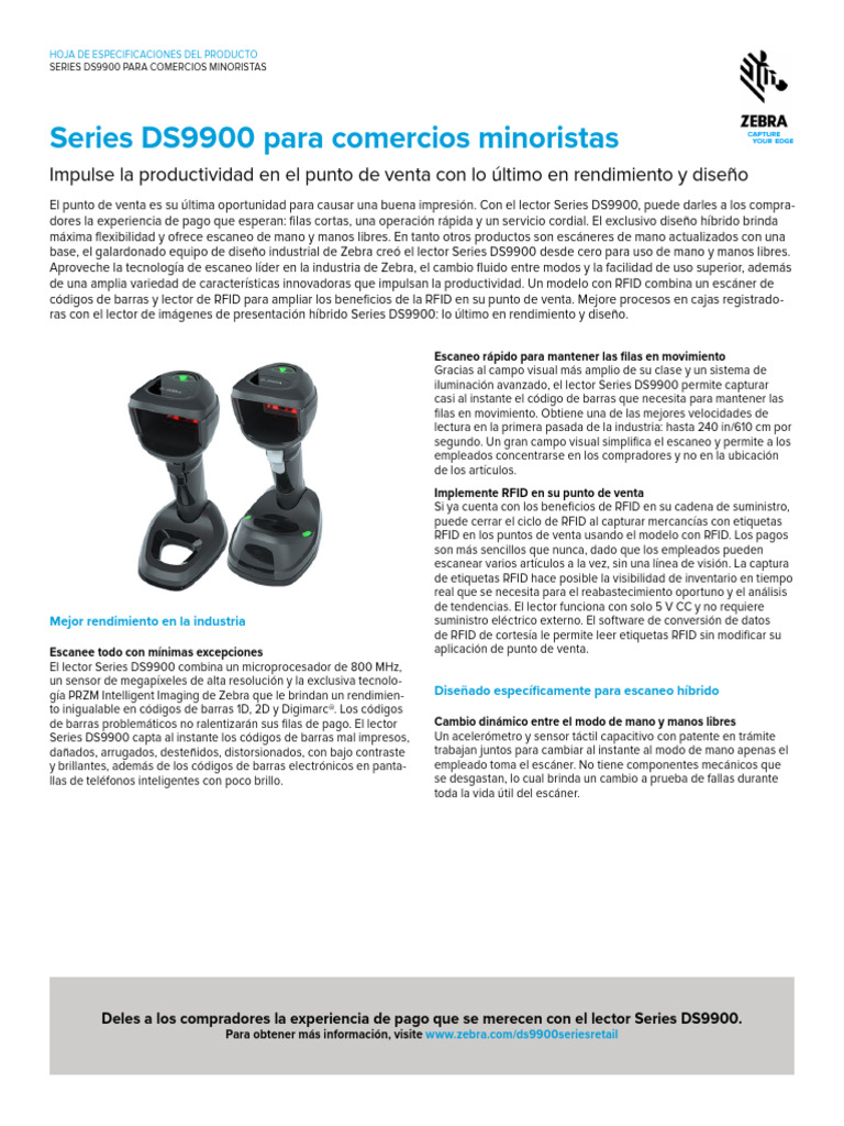 ds9900-retail-spec-sheet-es-la | PDF | Identificación de frecuencia de radio | Escáner de imagen