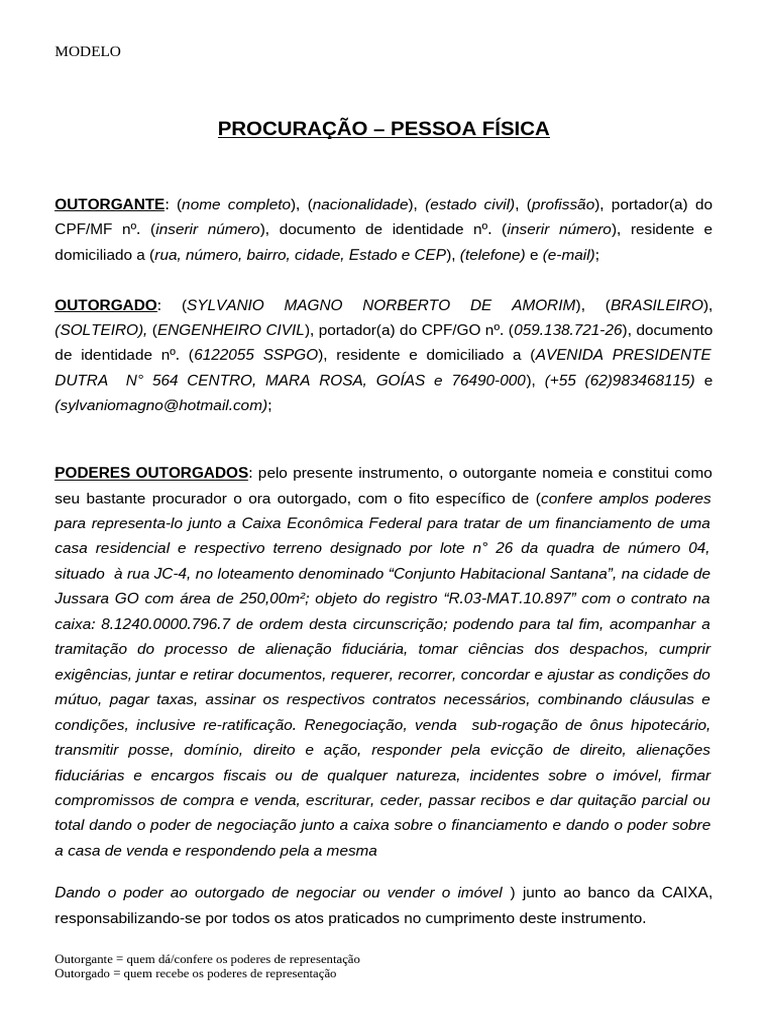 Modelo de Procuracao Pessoa Fisica 2 | PDF