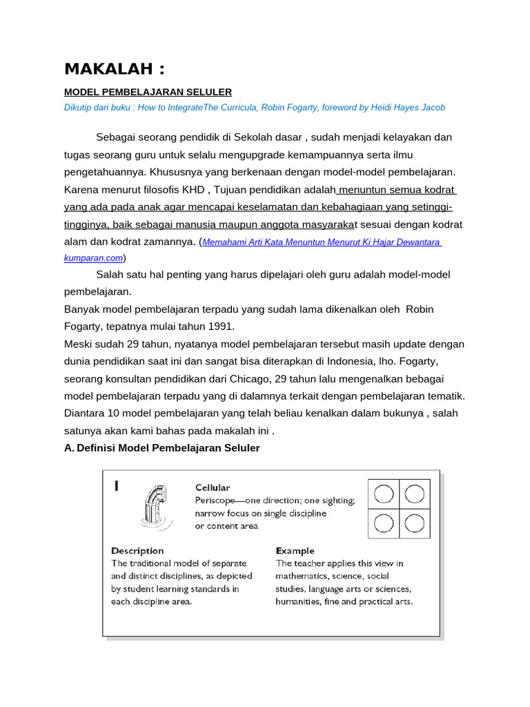 Makalah Pembelajaran Terpadu Robin Fogarty | PDF