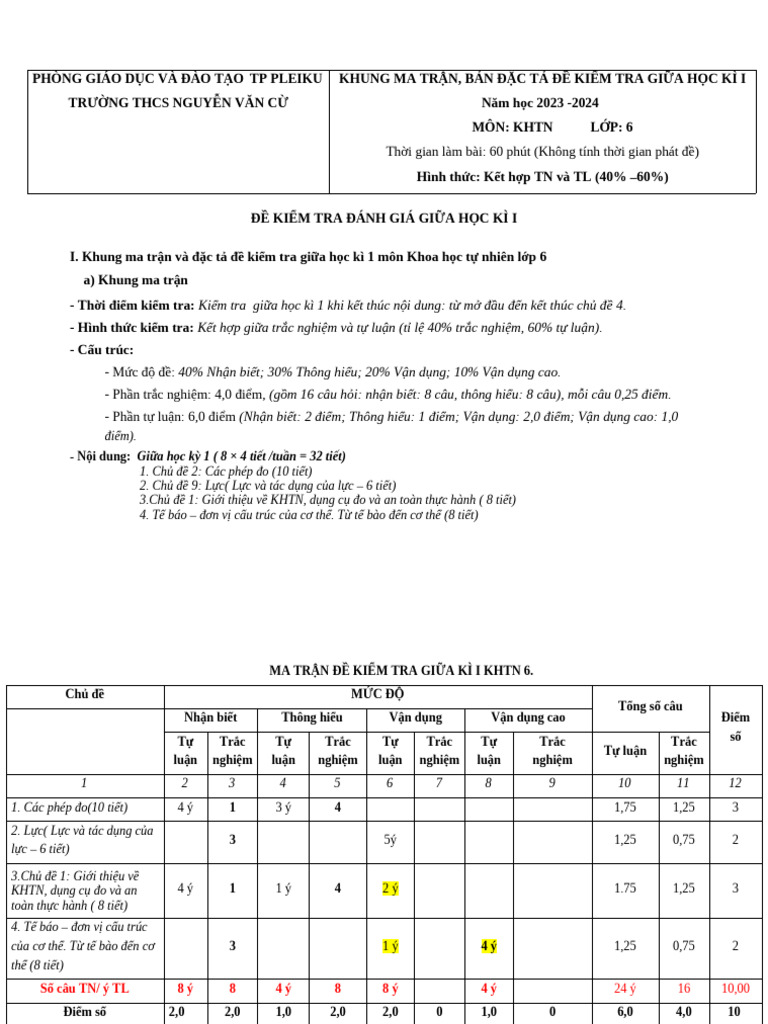 3. BĐT - KT GK1 HKI KHTN6- NH 2023- 2024 - MỚI | PDF