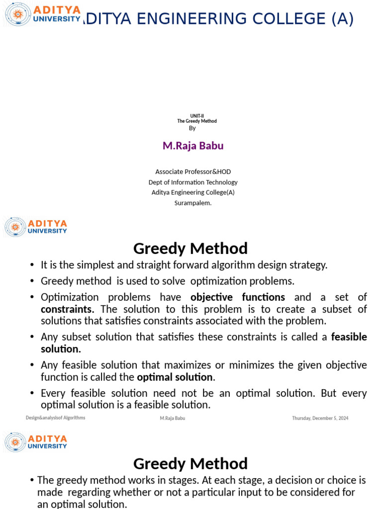 Daa Unit2 Greedy Method | PDF | Applied Mathematics | Computational Problems