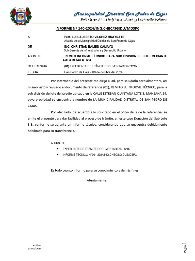Informe 140 - Sub Divición | PDF