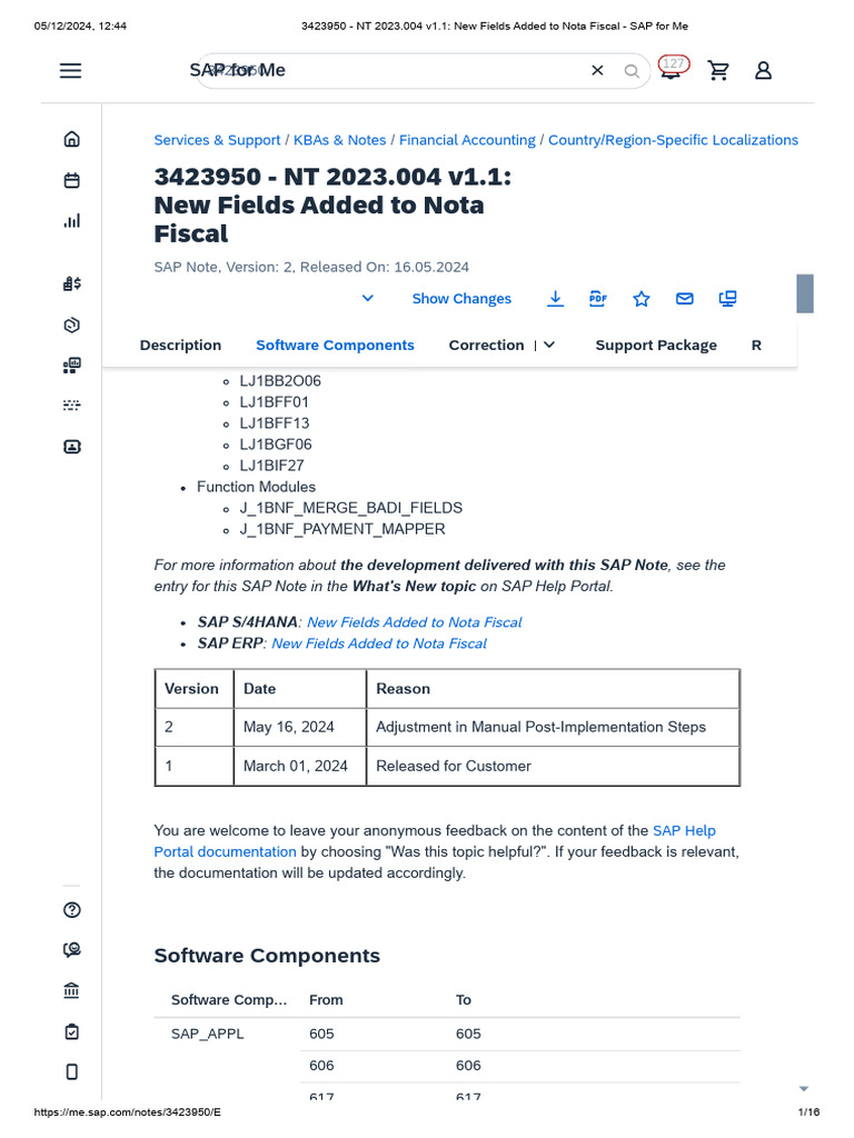 NT 2023.004 v1.1 - New Fields Added To Nota Fiscal - SAP For Me2 | PDF ...