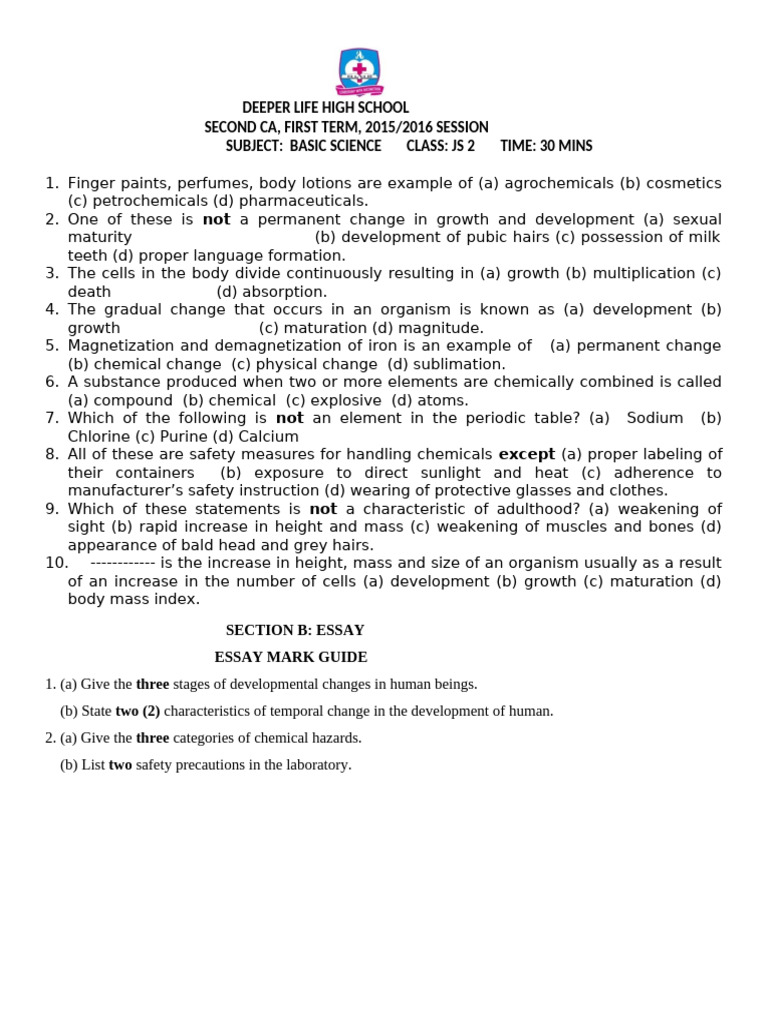 Ca 2 Basic Science JS 2 | PDF