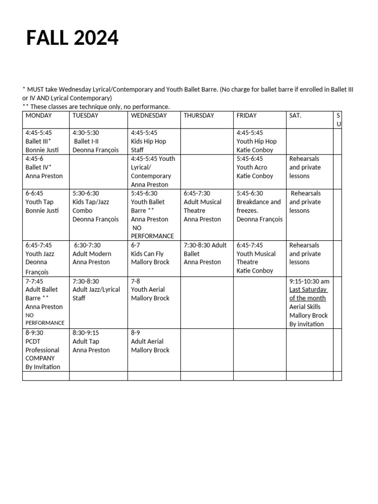 Fall 2024 Schedule Tuition Dress Code | PDF | Shoe | Trousers