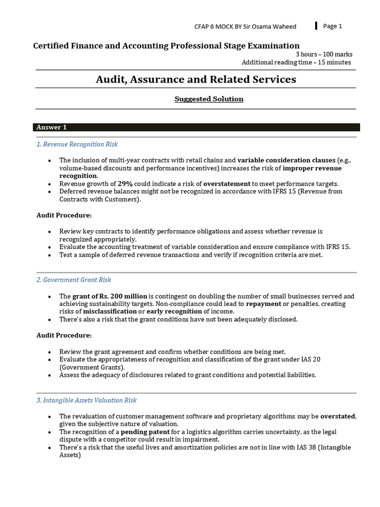 Cfap 6 Prime Mock W 24 SS | PDF | Auditor's Report | Audit