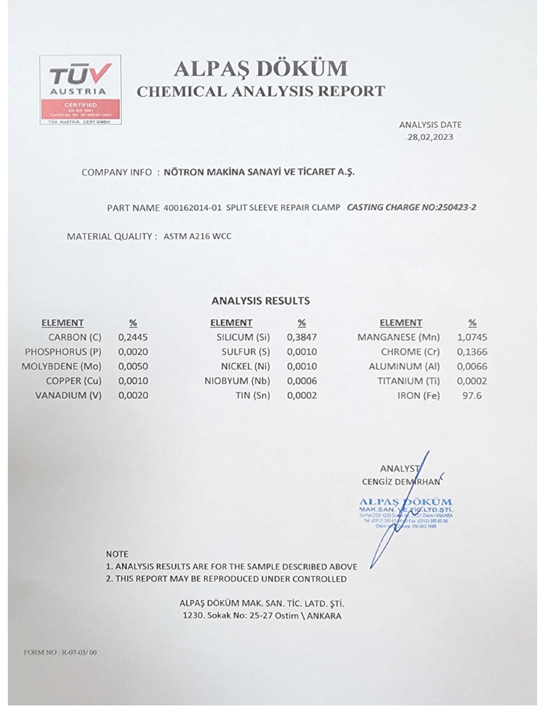 Chemical Analysis Report Notron | PDF