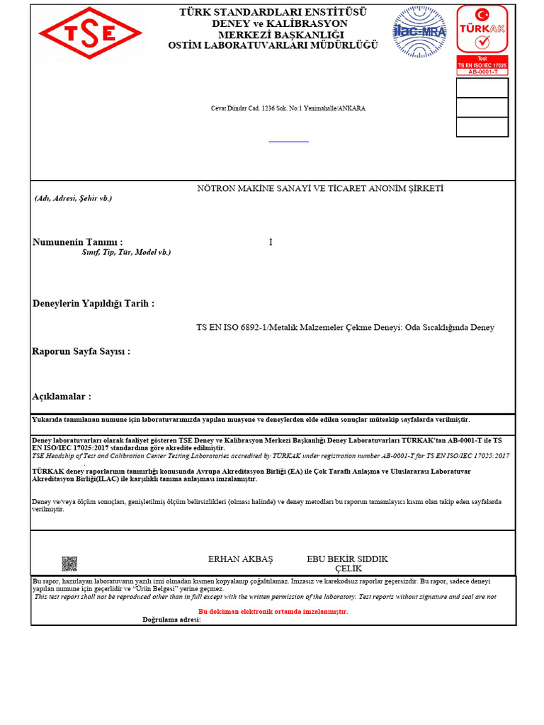 E Certificate of Material - Body TSE Rapor-75150-2023-48800 SAMPLE 2 ...