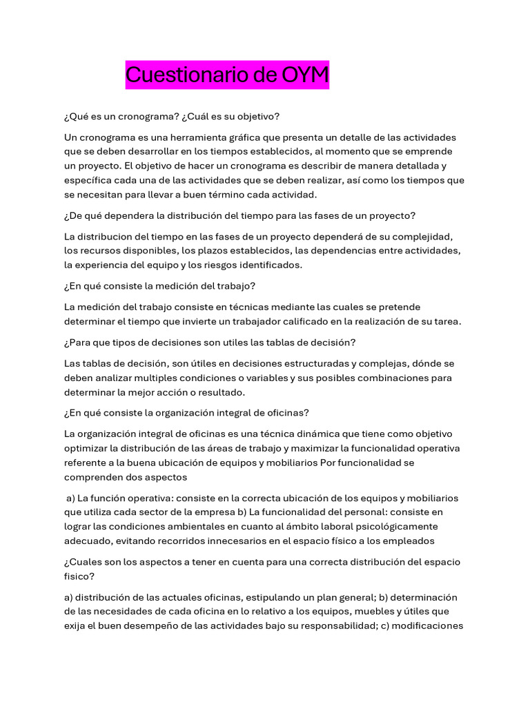 Cuestionario de OYM | PDF | Business | Análisis matemático