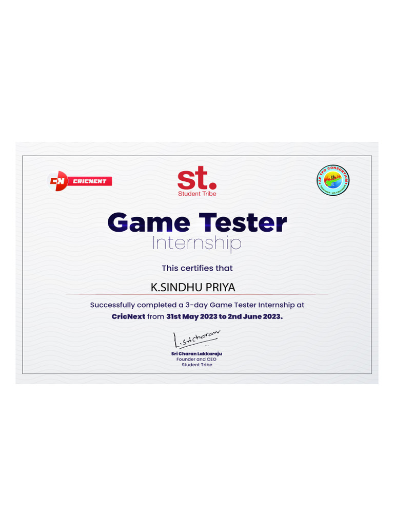 game tester certificate | PDF