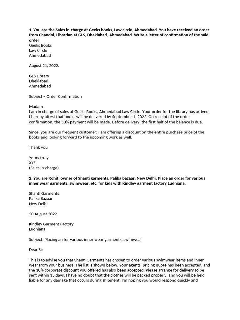 Letter of Placing Order | PDF