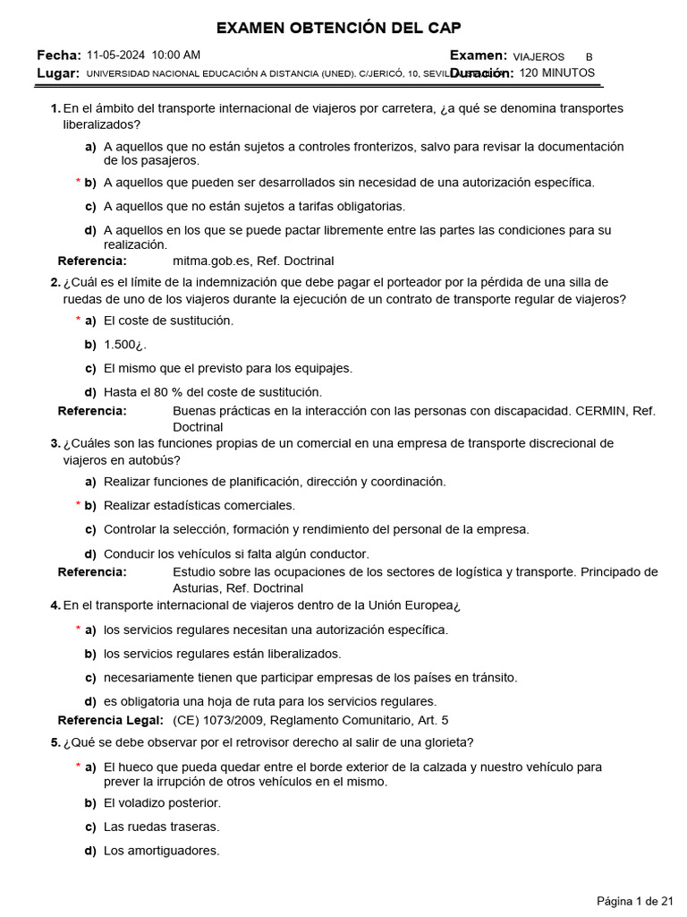 Examen-B Viaj Se Cap3 2024 | PDF | Tráfico | Transporte
