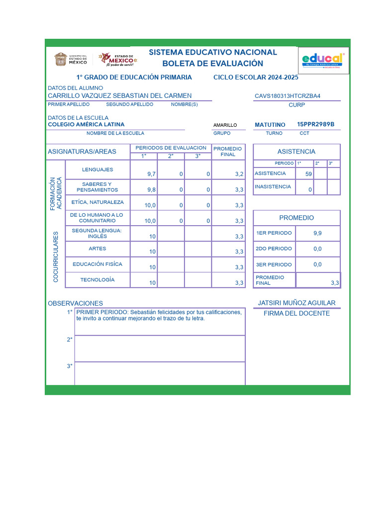 boleta SEBASTIAN 1RO AMARILLO | PDF