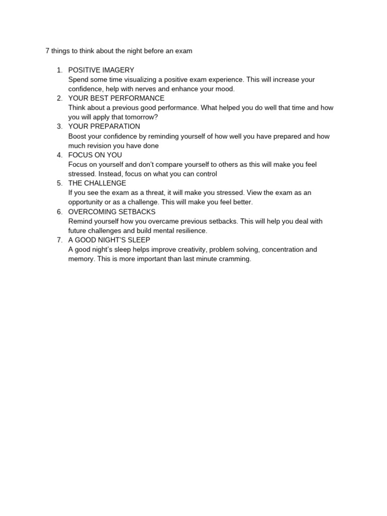 Exam Night Prep for Students | PDF