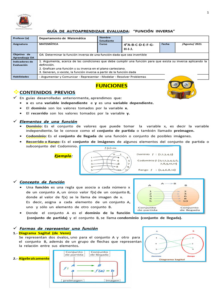 Guía de Función Inversa en Matemáticas | PDF | Función (Matemáticas ...