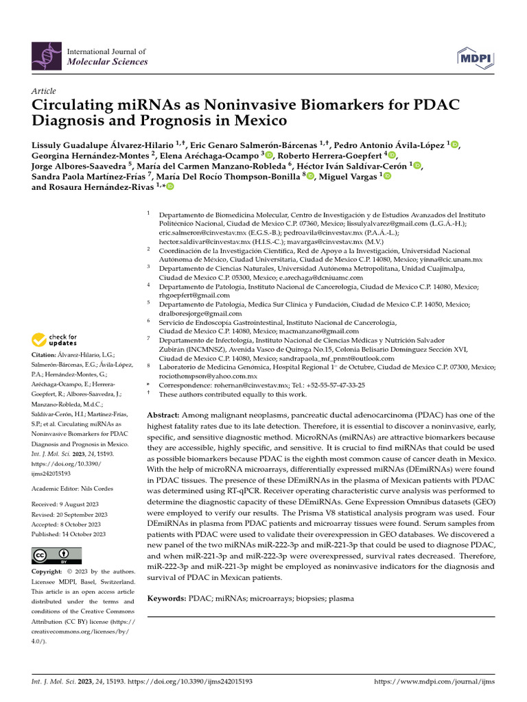 2023 - Circulating MiRNAs as Noninvasive Biomarkers for PDAC Diagnosis ...