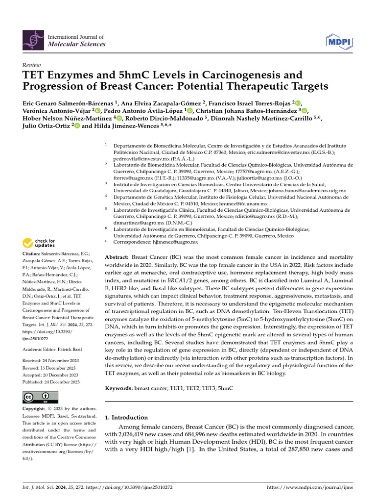 2023 - TET Enzymes and 5hmC Levels in Carcinogenesis and Progression of Breast Cancer ...