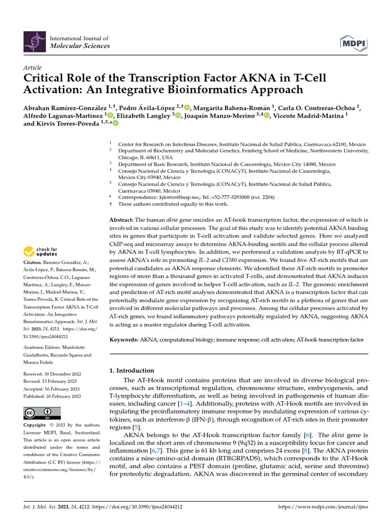 2023 - Critical Role of The Transcription Factor AKNA in T-Cell Activation - An Integrative ...