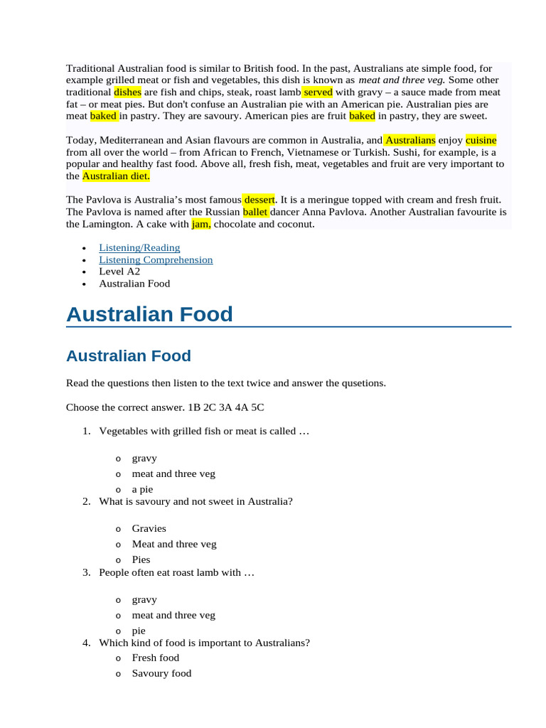 Australian food | PDF | Baking | Gravy