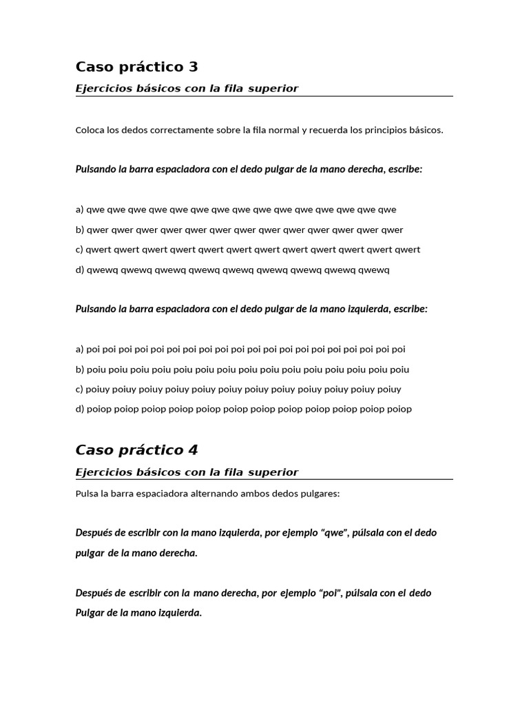 Ejercicios de Digitación en Filas del Teclado | PDF | Mano ...