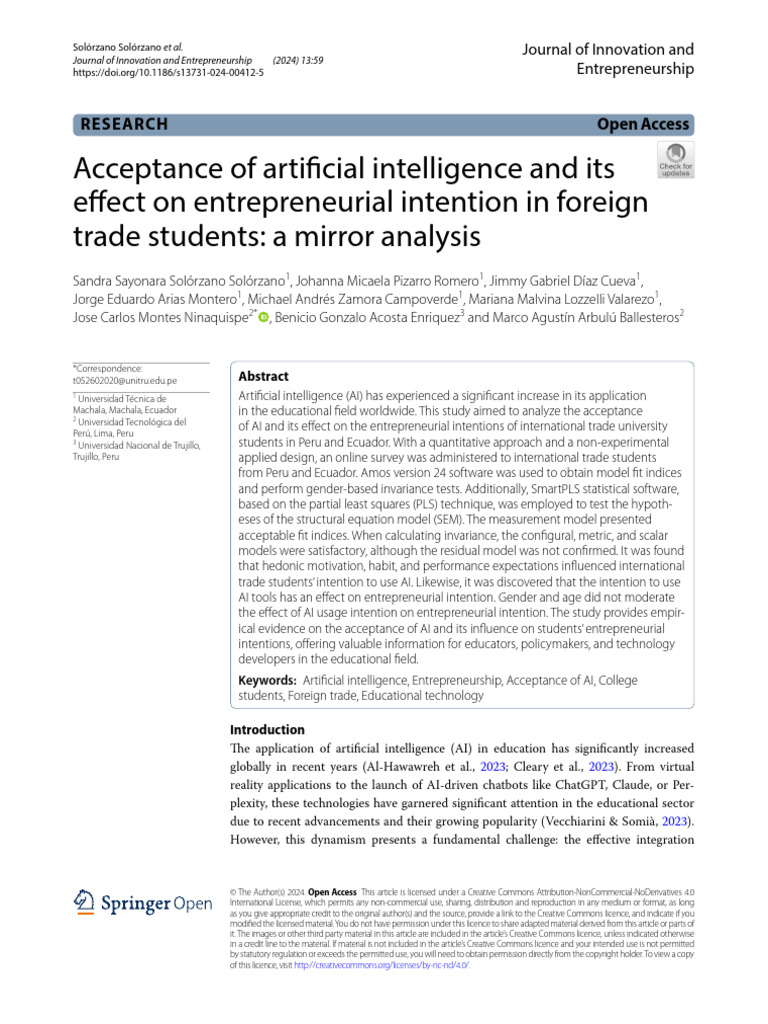Acceptance of Artificial Intelligence and Its Effect On Entrepreneurial ...
