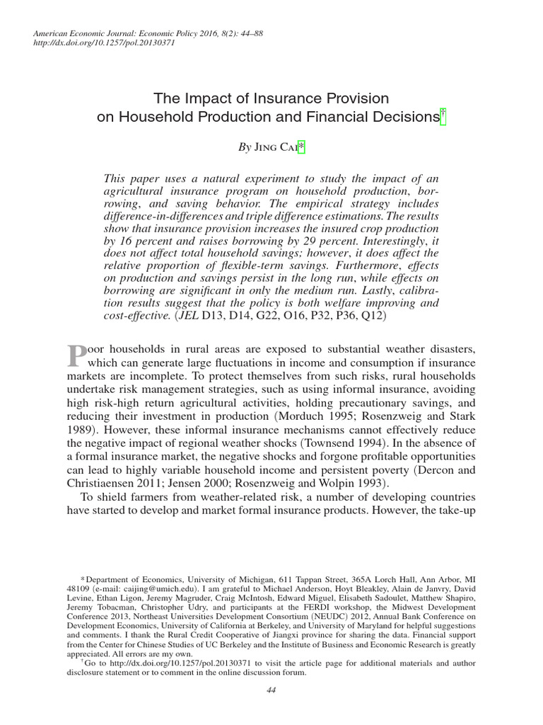Cai 2016 | PDF | Insurance | Subsidy