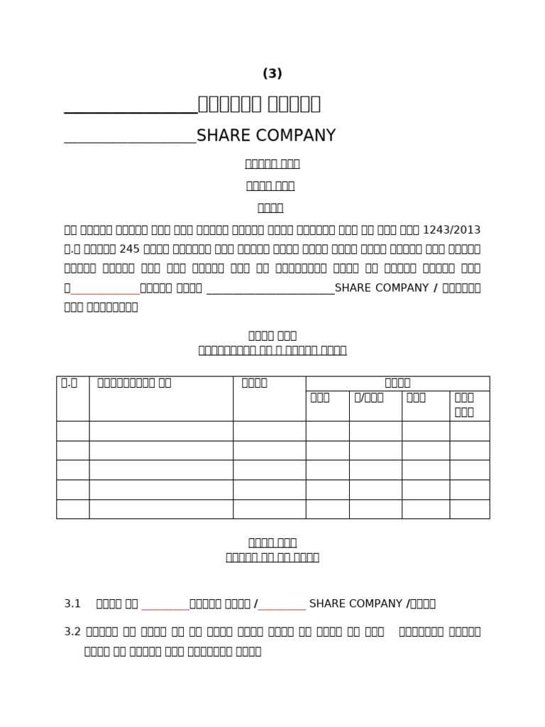 Share Company MoA Template - Draft | PDF
