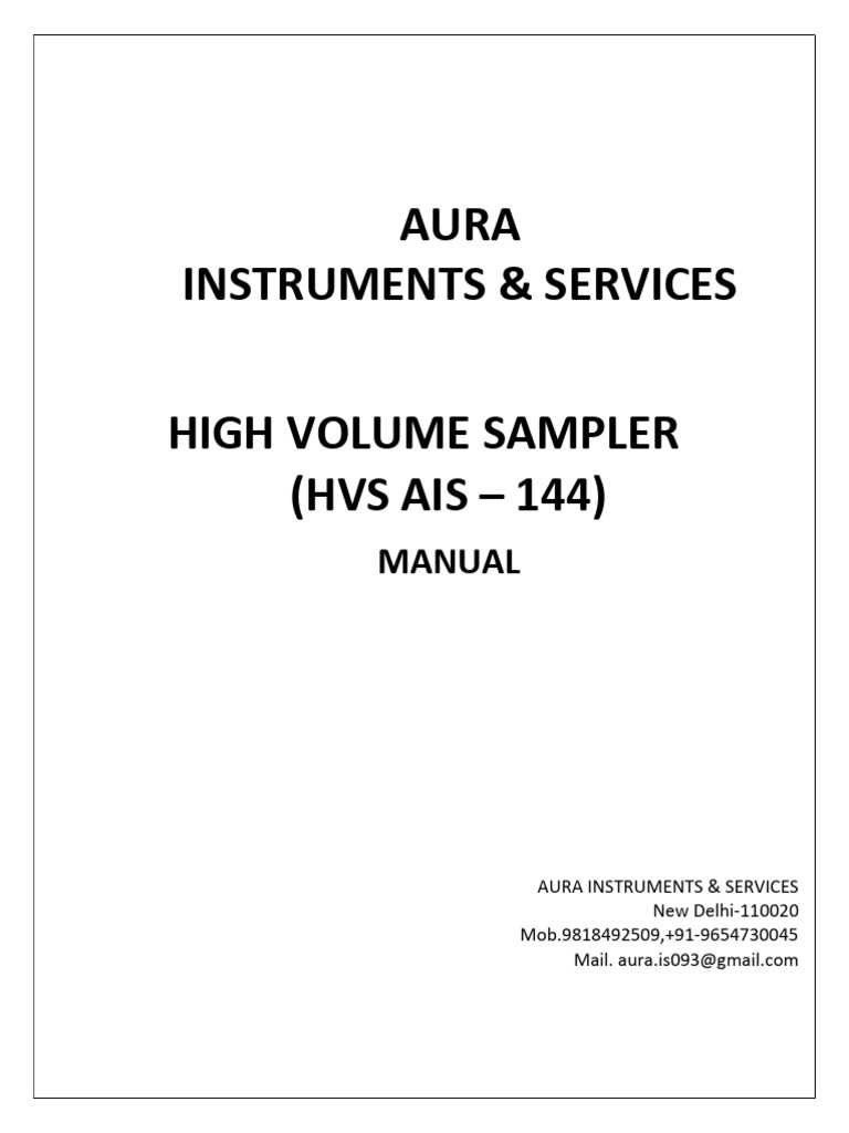 High Volume Sampler Manual | PDF | Particulates | Flow Measurement